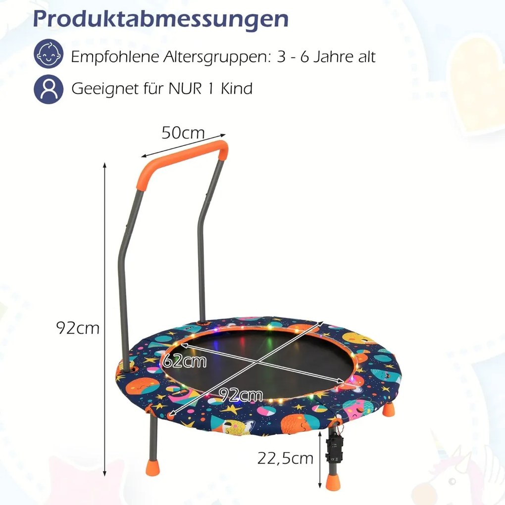Costway Φ92 cm dětská trampolína mini trampolína pro děti s LED osvětlením