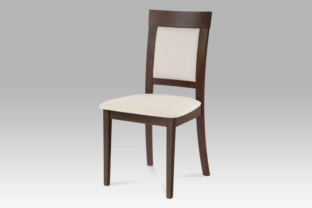 Jídelní židle dřevěná dekor ořech a potah krémová látka BC-3960 WAL