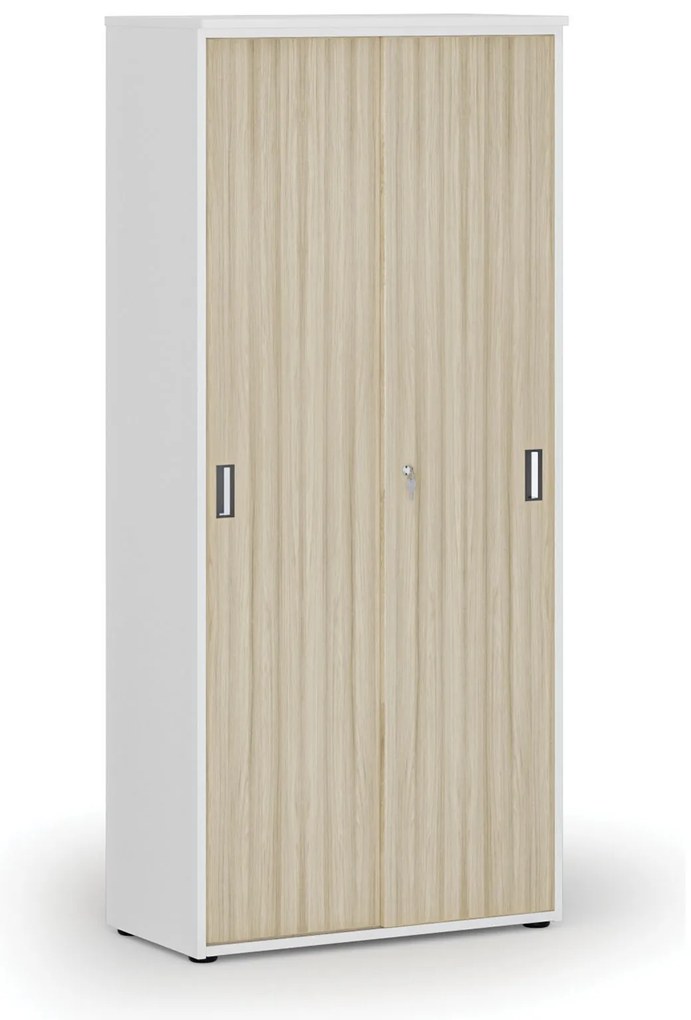 Skříň se zasouvacími dveřmi PRIMO WHITE, 800 x 420 x 1781 mm, bílá/dub přírodní