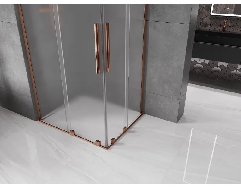 Mexen Velar L Duo, sprchový kout s posuvnými dveřmi 100 x 90 cm, 8mm sklo námraza, růžové zlato, 871-100-090-02-33-60