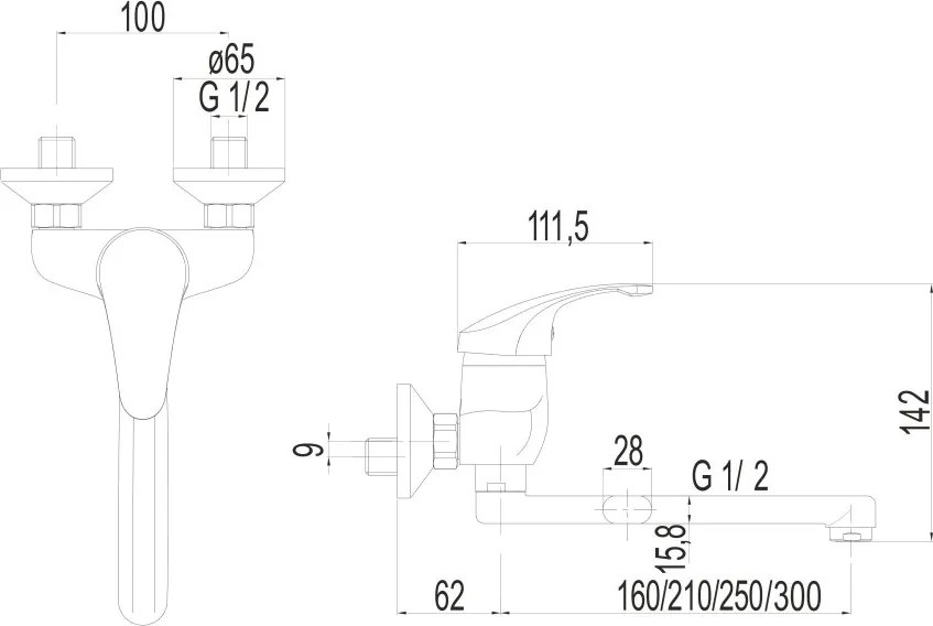 Mereo Mereo, Dřezová nástěnná baterie, Sonáta, s ramínkem plochým rovným 210 mm, chrom, CB302AN