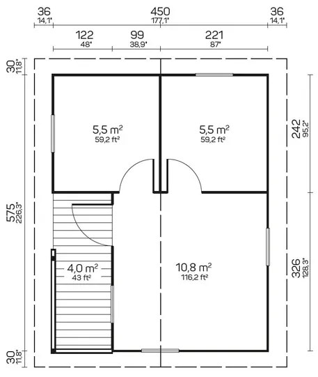 Domek Vanda 595x470cm, 70mm, 3 pokoje, terasa