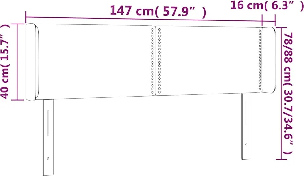 Čelo postele s LED tmavě šedé 147 x 16 x 78/88 cm textil 3123095