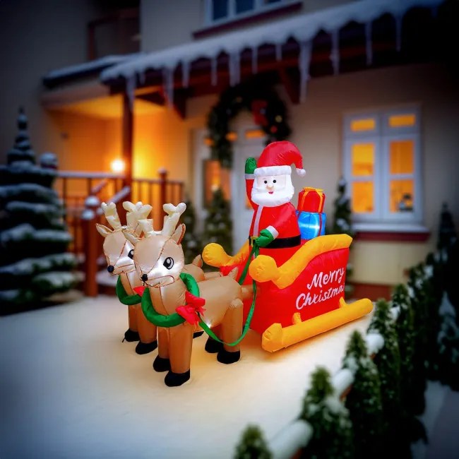 Nafukovací Santa Claus na saních se sobíky 212 cm