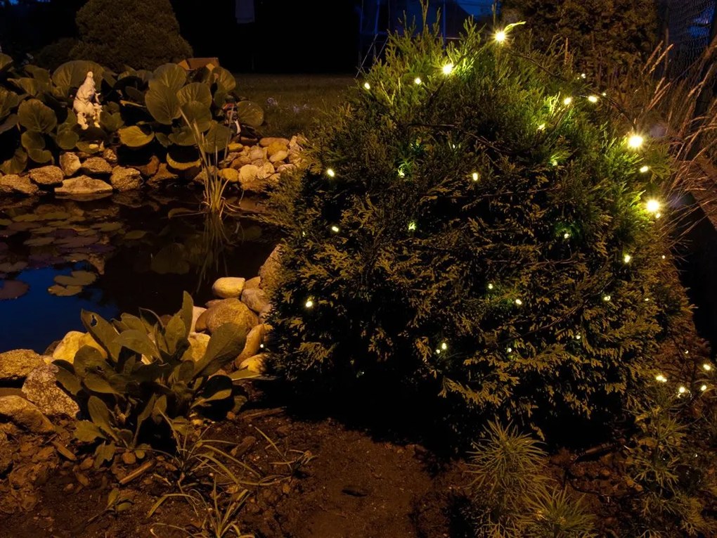 LED venkovní solární světýlka na zahradu, 5 m, teple bílá, 50 diod, černý kabel, IP44, solární panel
