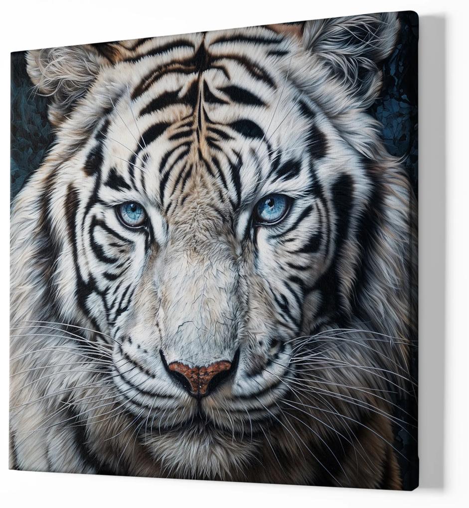 Obraz na plátně - Bílý Tygr, Ledový pohled, Makro portrét, Králové divočiny FeelHappy.cz Velikost obrazu: 100 x 100 cm