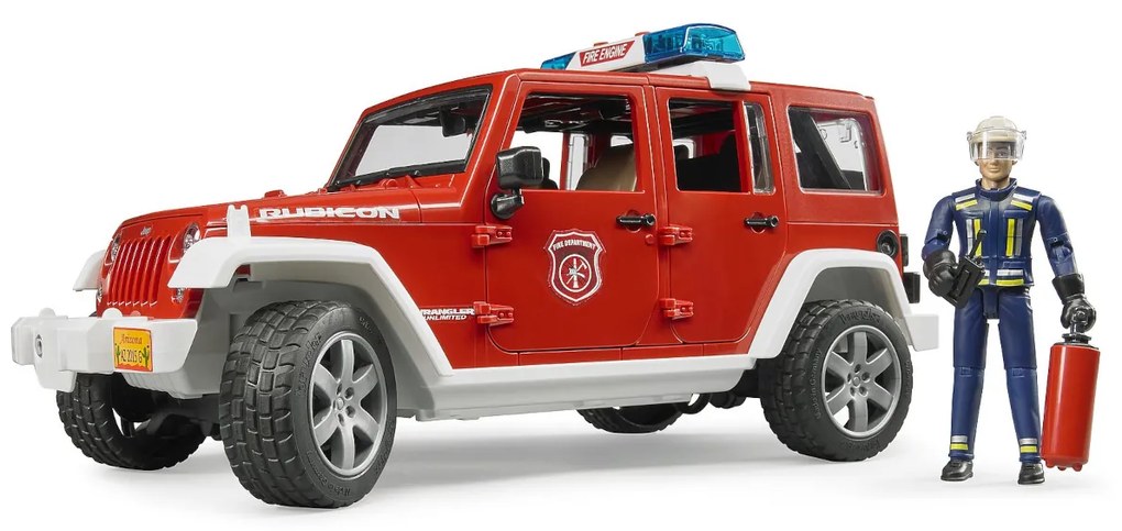 Bruder Červený požární JEEP WRANGLER s figurkou a příslušenstvím