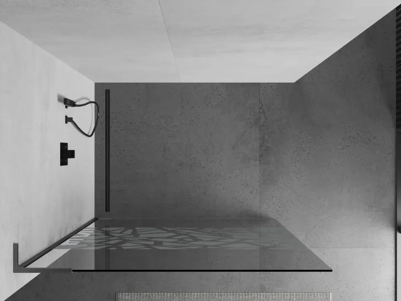 Mexen Kioto L, sprchová zástěna Walk-In 110 x 200 cm, 8mm čiré sklo bílý vzor, grafitový profil, 800-110-103-66-85