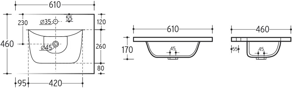 Comad Koupelnová skříňka s keramickým umyvadlem Iconic Cashmere 60 cm - černá mat