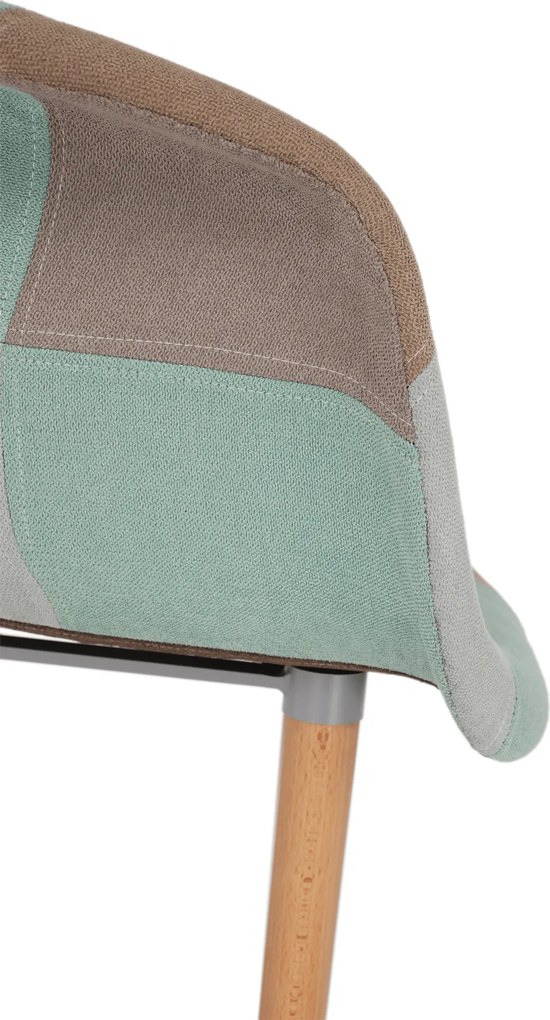 Křeslo, látka patchwork mentol/hnědá/buk, KADIR NEW TYP 5