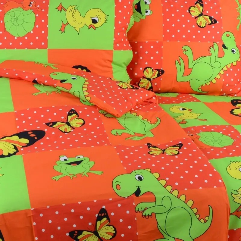 Povlečení bavlněné dětské Dinosaurus červené TiaHome - Dětský set 130x90cm + 65x45cm