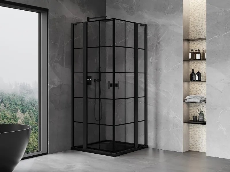 Mexen Mist L Duo sprchový kout s otevíracími dveřmi 120 x 120 cm, černá mřížka, černý - 8A4L-120L-120P-70-77