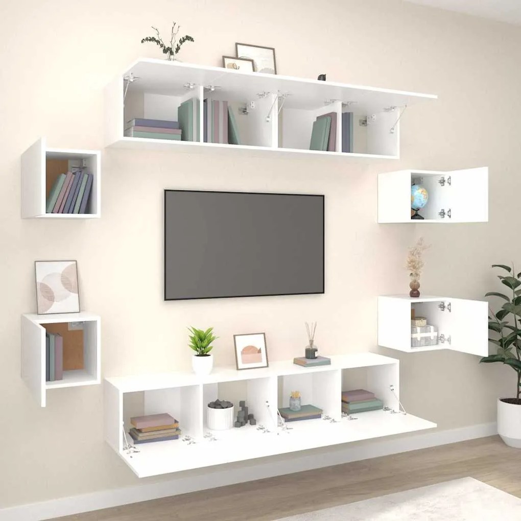 8dílný set TV skříněk bílý kompozitní dřevo 3114214