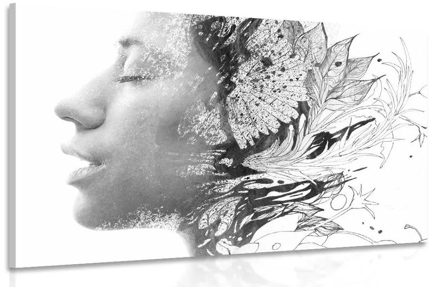 Obraz žena s malovanými květinami v černobílém provedení Varianta: 60x40