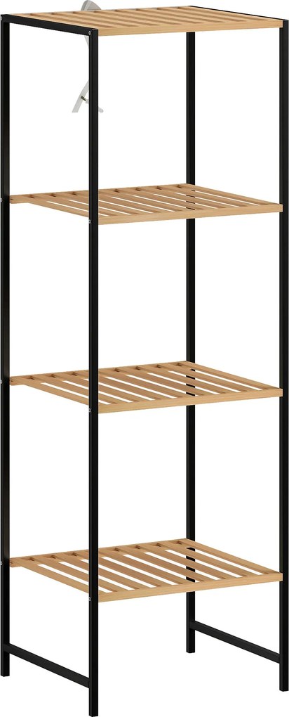 HOMCOM bambusová a ocelová 4patrová stojací police do kuchyně, koupelny, obývacího pokoje a chodby — 36,5 x 33 x 110 cm, přírodní