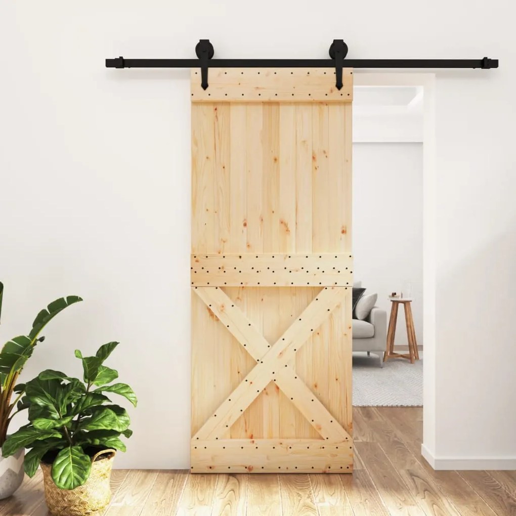 Posuvné Dveře S Kováním 85 X 210 Cm Masivní Borové Dřevo Vzor Šedá Kostka