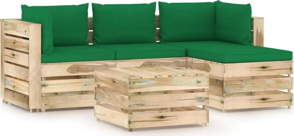vidaXL 5dílná zahradní souprava s poduškami zeleně impregnované dřevo [3068063] Barva: béžová a šedá