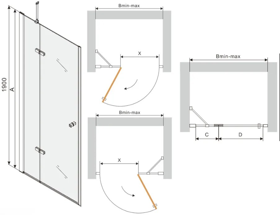 Mexen ROMA sprchové otevírací dveře ke sprchovému koutu 85 cm, 854-085-000-01-00