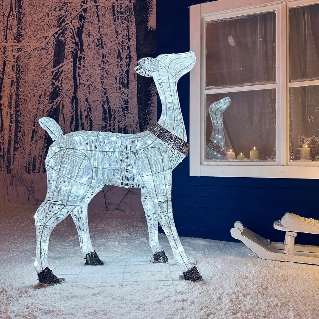 3D LED svítící laň, 150 cm, ledově bílá s Flash, 140 LED, IP44, venkovní