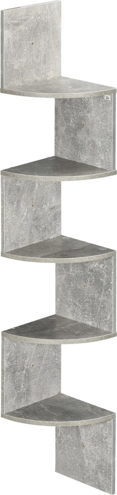 HOMCOM Stěnná rohová polička v zigzag designu 20Š x 20H x 126V cm, 5 úrovní, dřevo, šedá