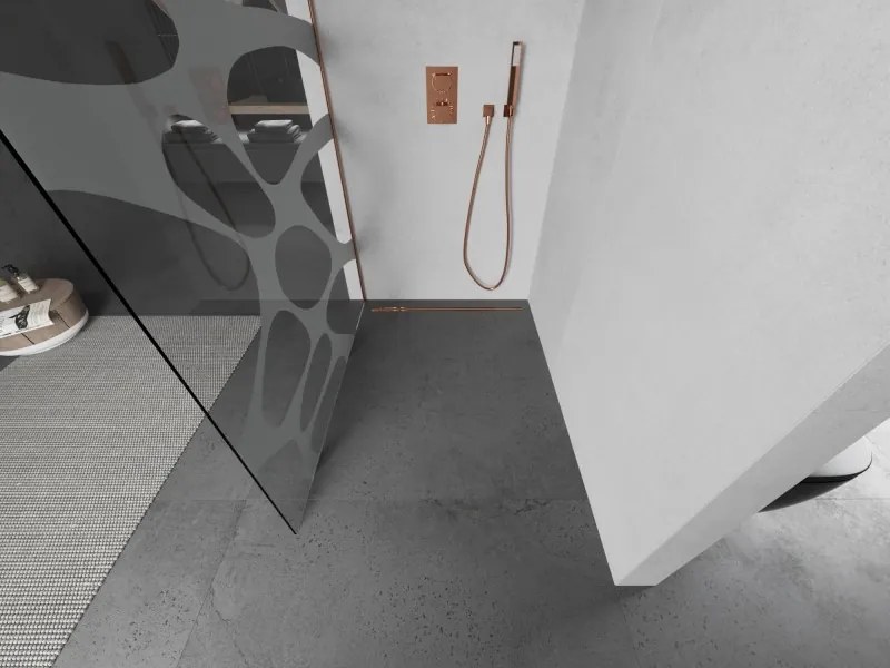 Mexen Kioto, sprchová zástěna Walk-In 100 x 200 cm, 8mm čiré sklo bílý vzor, měděný matný profil, 800-100-101-65-97