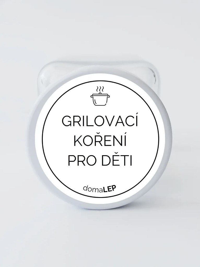 Samolepka na kořenky GRILOVACÍ KOŘENÍ PRO DĚTI bílá 5 cm základní písmo
