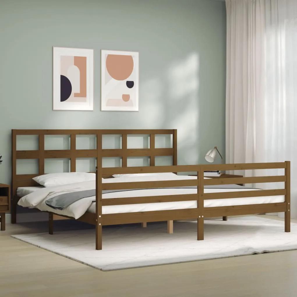 Rám postele s čelem medově hnědý 200 x 200 cm masivní dřevo,  3194854