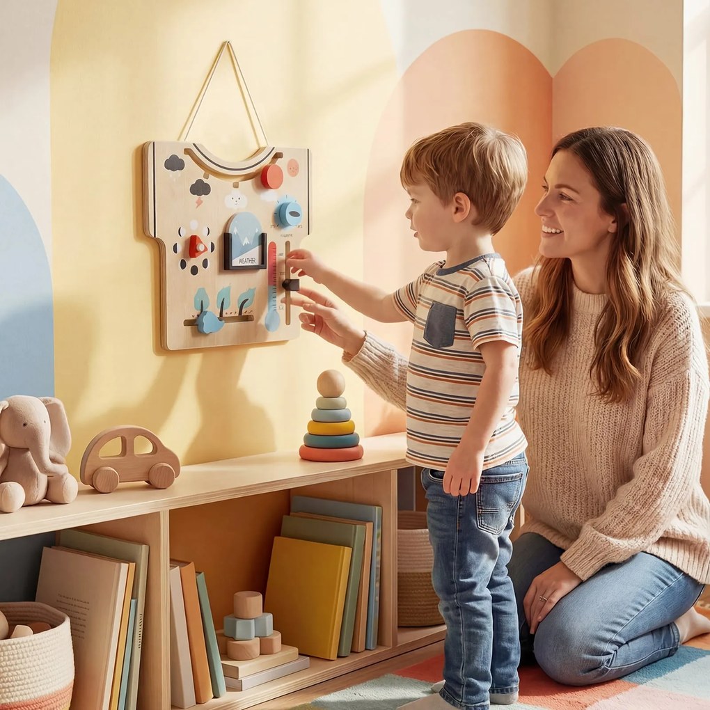Costway Dětský měsíční kalendář Montessori dřevěné hračky o ročních obdobích