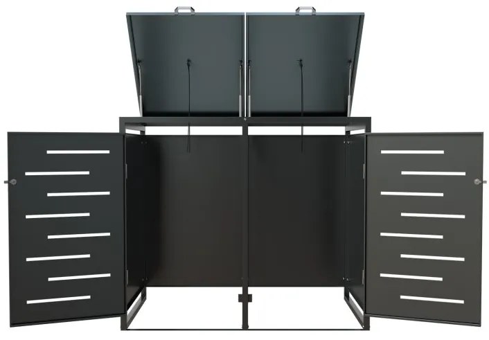 Kovový přístřešek pro 2 popelnice, antracit, 132×116×80 cm