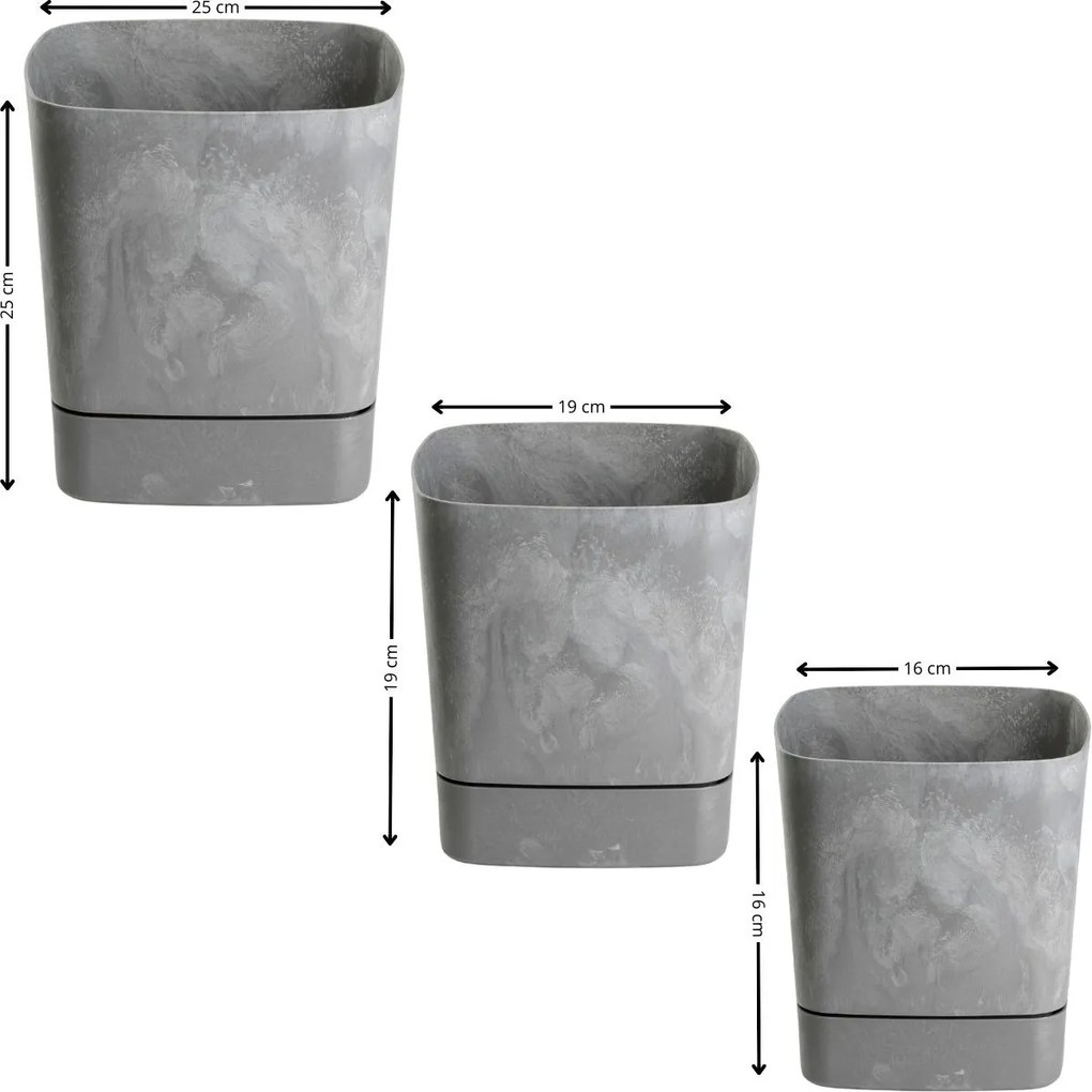 Sada 3 ks květináčů Cubi 16x16/19x19/25x25 cm šedý beton