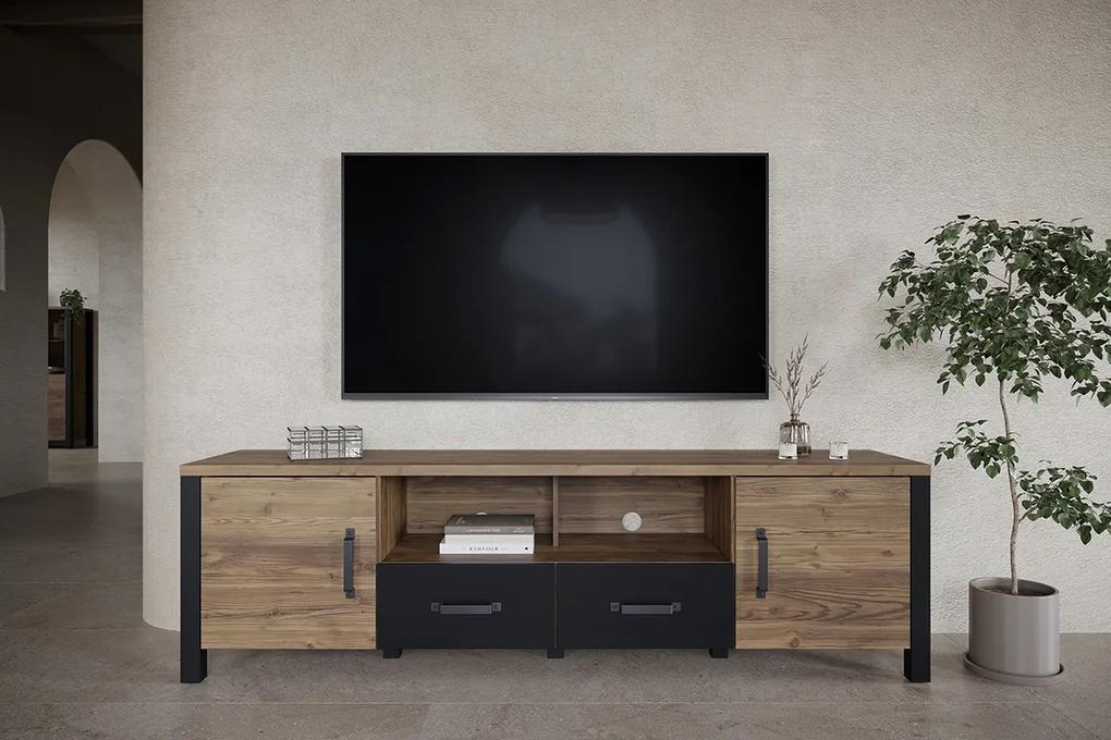 TV stolek Olin 192 cm - appenzeller fichte / černý mat
