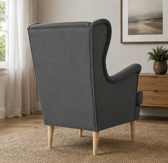 relaxační křeslo, ušák, dřevo/kov/textil, 102x80x66 cm, nohy světlé/šedá, Dekorino ORION