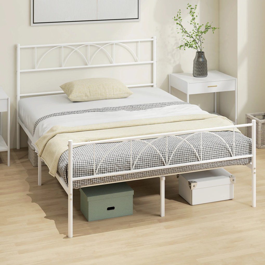 HOMCOM Postelový rám 140x190 cm s čelem, ocelovým roštem, úložným prostorem pod postel