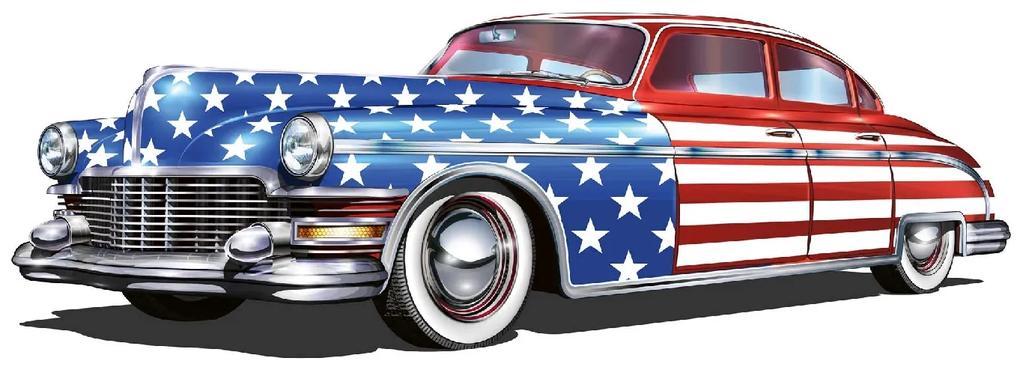 DIMEX | Samolepicí vliesová fototapeta na zeď USA automobil MA-5-2070 | 375 x 250 cm | modrá, červená, bílá