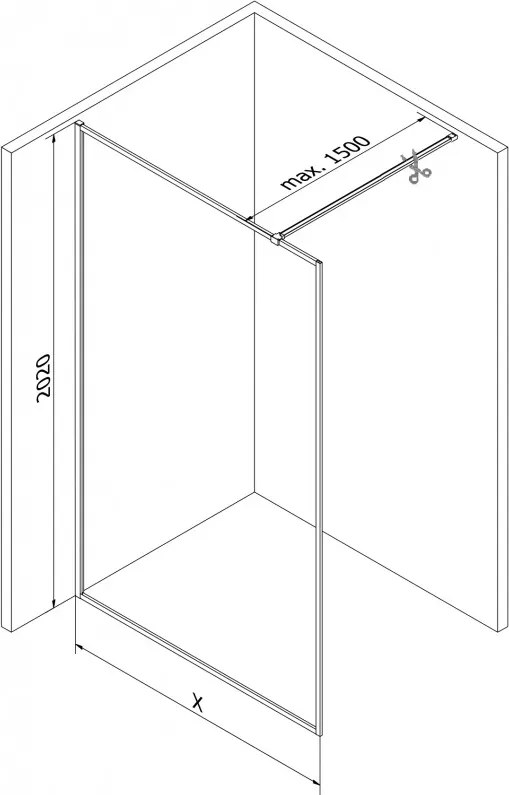 Mexen Kioto-F, sprchová zástěna s rámem 155 x 202 cm, 8 mm čiré sklo, zlatý lesklý profil, 800-155-104-50-00