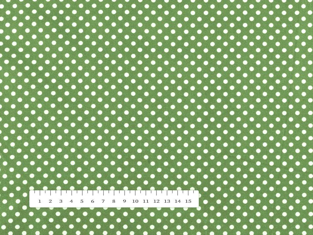 Biante Bavlněný běhoun na stůl Sandra SA-336 Bílé puntíky na zeleném 35x120 cm