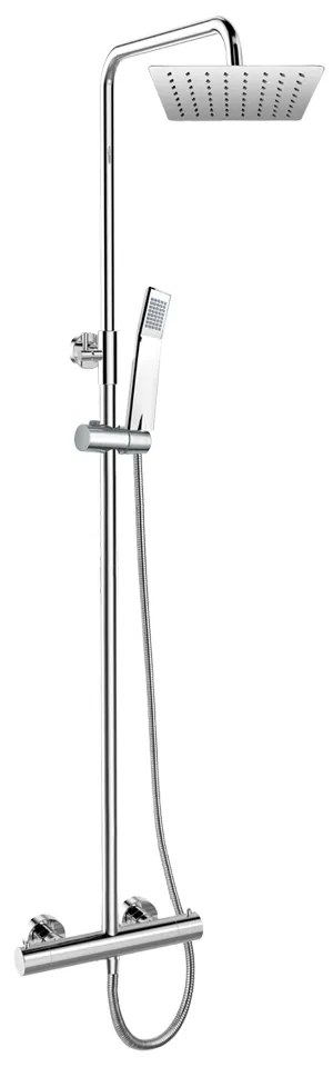 Mereo Mereo, Termostatická nástěnná sprchová baterie s hadicí, ruční a talířovou hranatou sprchou slim 200x200mm, CB60104TSD
