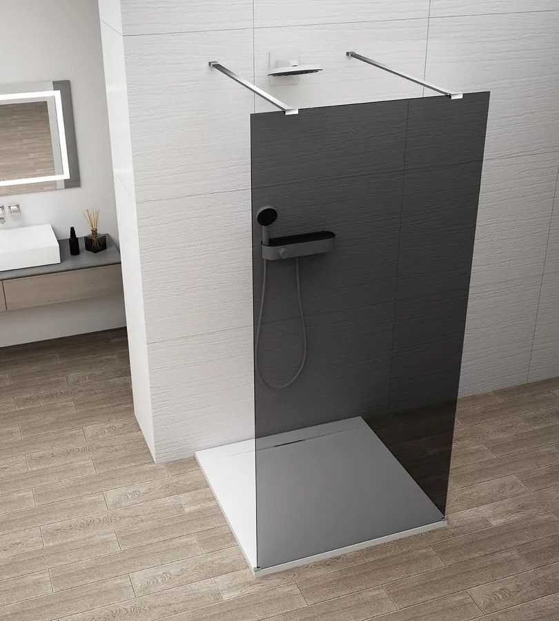 Polysan Esca Chrome sprchová zástěna 100 x 210 cm jednodílná do prostoru aluchrom sklo kouřové ES1210-05
