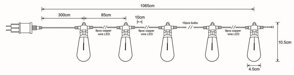 LED světelný řetěz, IP44, délka 1050 cm 10 zdrojů