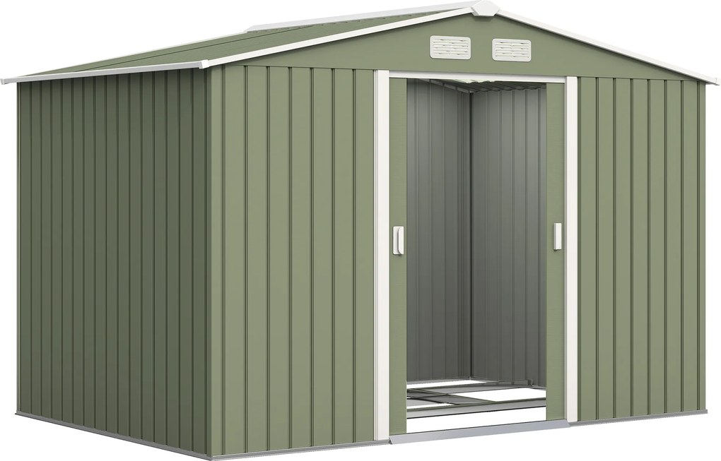 Outsunny kůlna na nářadí kovová kůlna s podezdívkou světle zelená 277 x 195 x 192 cm | Aosom