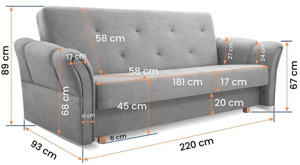 IDZ Rozkládací pohovka MAGDA, 220 cm Barva látky: Světle hnědá (Vena 14)