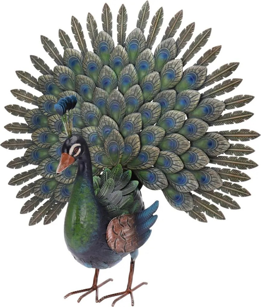 Zahradní kovová figurka Peacock, 63x65 cm, vícebarevná