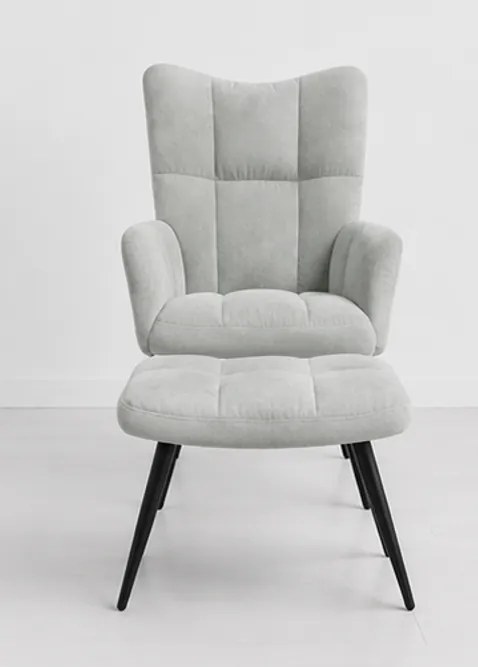 křeslo relaxační, s podnožkou, odpočinkové, ušák, kov/samet, 98x63x69 cm, černá/světle šedá, Dekorino KR20260012