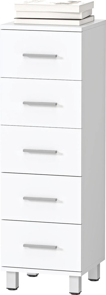 HOMCOM komoda s 5 zásuvkami, úzká moderní úložná skříň do ložnice, předsíně nebo obývacího pokoje, 30 x 95 cm, bílá