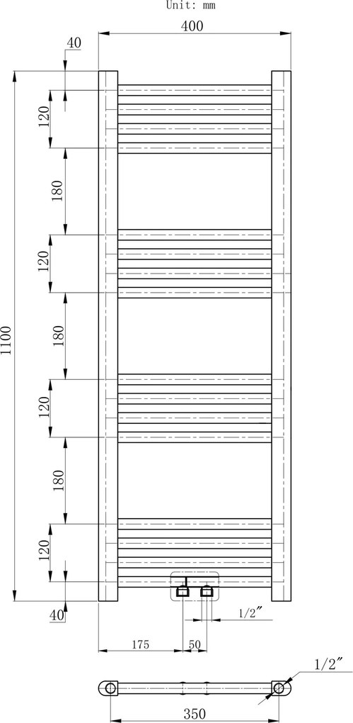 Gamma Erga Simple, topné těleso 1100x400 mm, 372 W, černá, ERG-LAV-SIMP-11040-BK