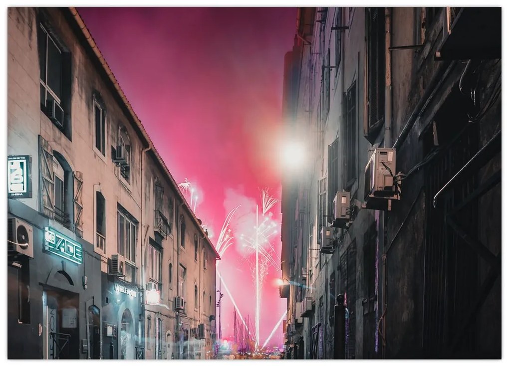Skleněný obraz ohňostroje v Marseille (70x50 cm)