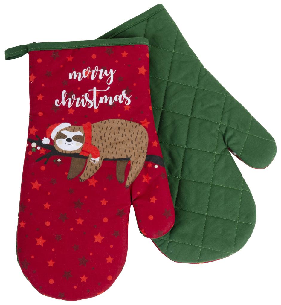 Vánoční kuchyňské rukavice chňapky LOVELY CHRISTMAS červená 18x30 cm 100% bavlna