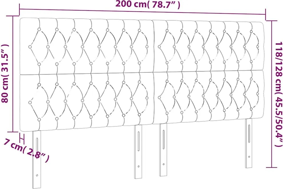 Čelo postele s LED modrá 200x7x118/128 cm textil 3122788