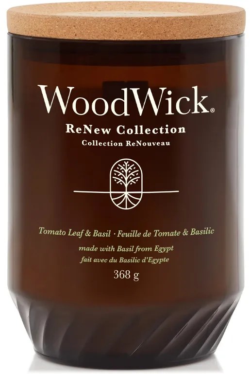 WoodWick – ReNew svíčka Tomato Leaf & Basil (rajčatové lístky a bazalka) Velikost: střední 184g