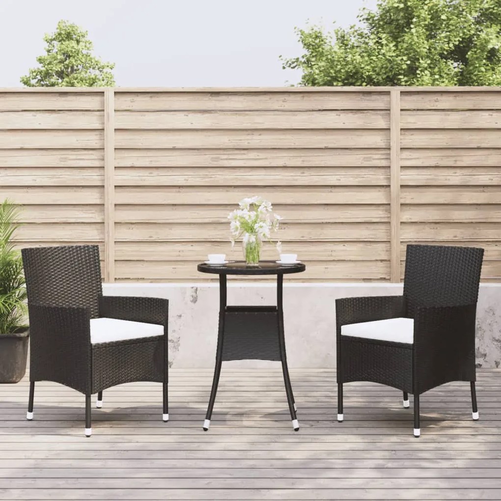 3dílný zahradní bistro set s poduškami černý polyratan 3187414